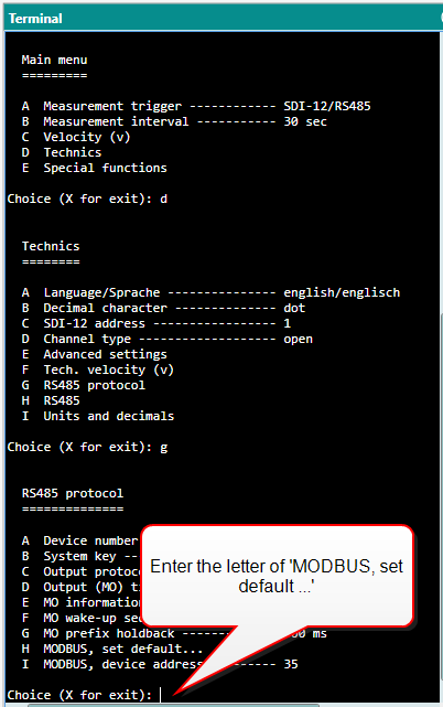 Modbus configuration